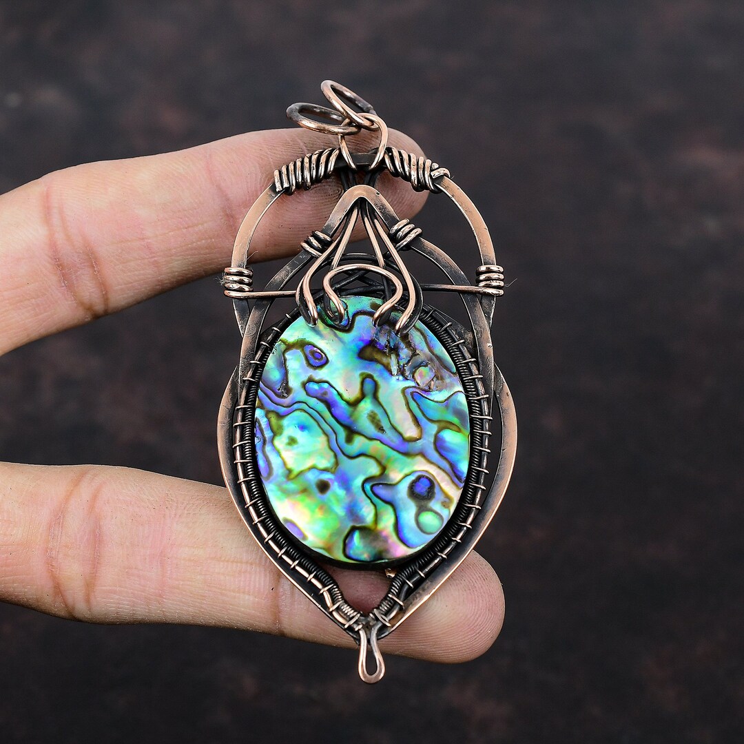 Abalone Shell Pendant Copper Wire Wrapped Pendant Handmade Designer ...