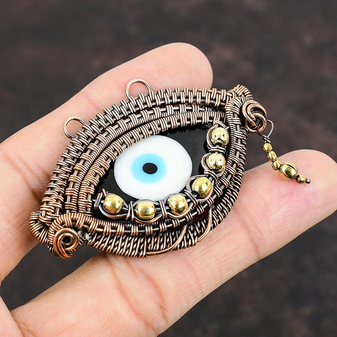 Black Color Evil Eye Pendant Copper Wire Wrapped Jewelry Gift for Her ...