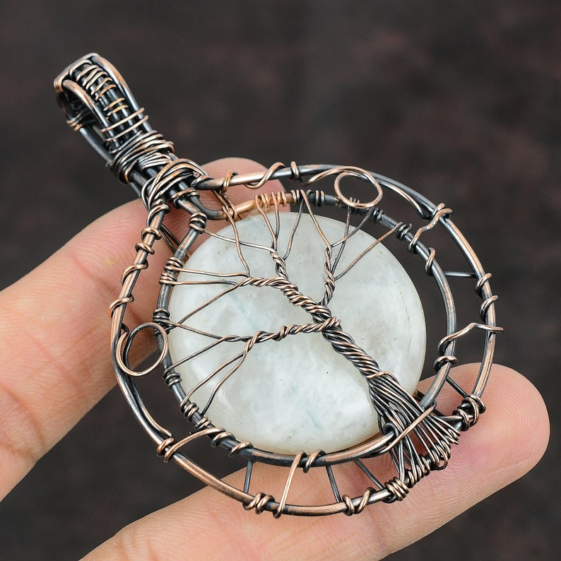 Tree of Life Rainbow Moonstone Pendant Copper Wire Wrapped Pendant ...