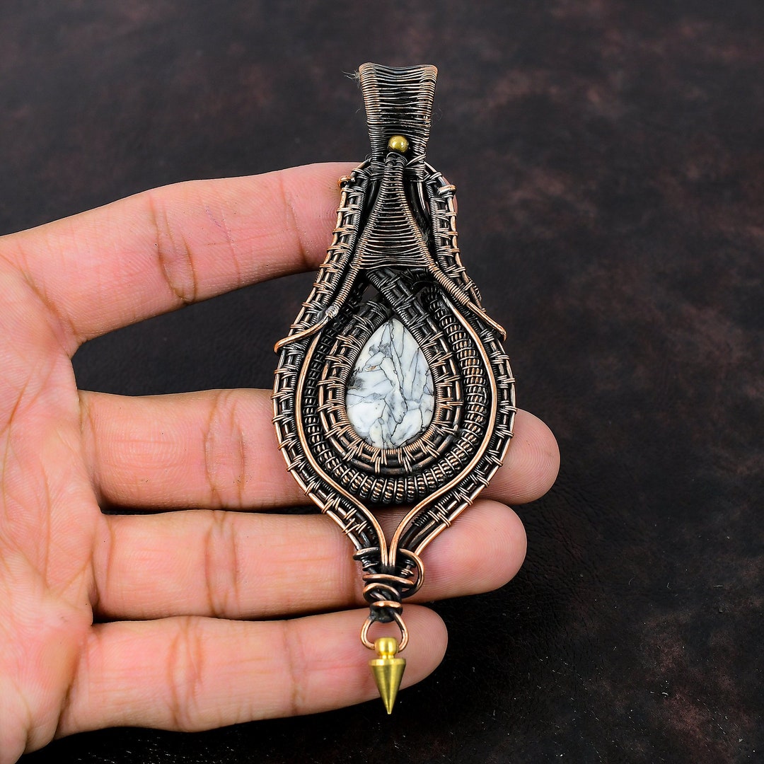 Pinolith Jasper Pendant Copper Wire Wrapped Pendant Real Gemstone ...