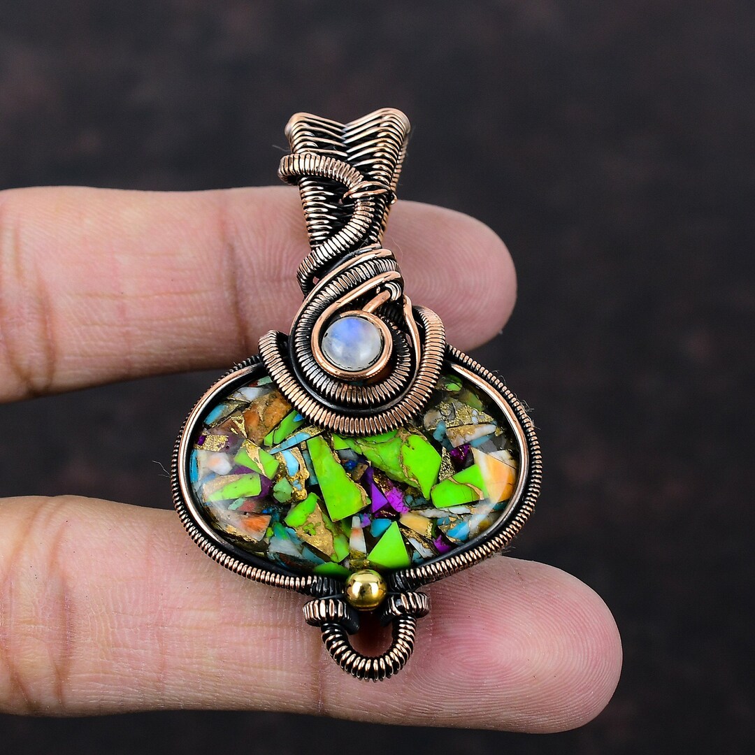 Fiesta Kingman Turquoise Pendant Copper Wire Wrapped Gemstone Pendant ...