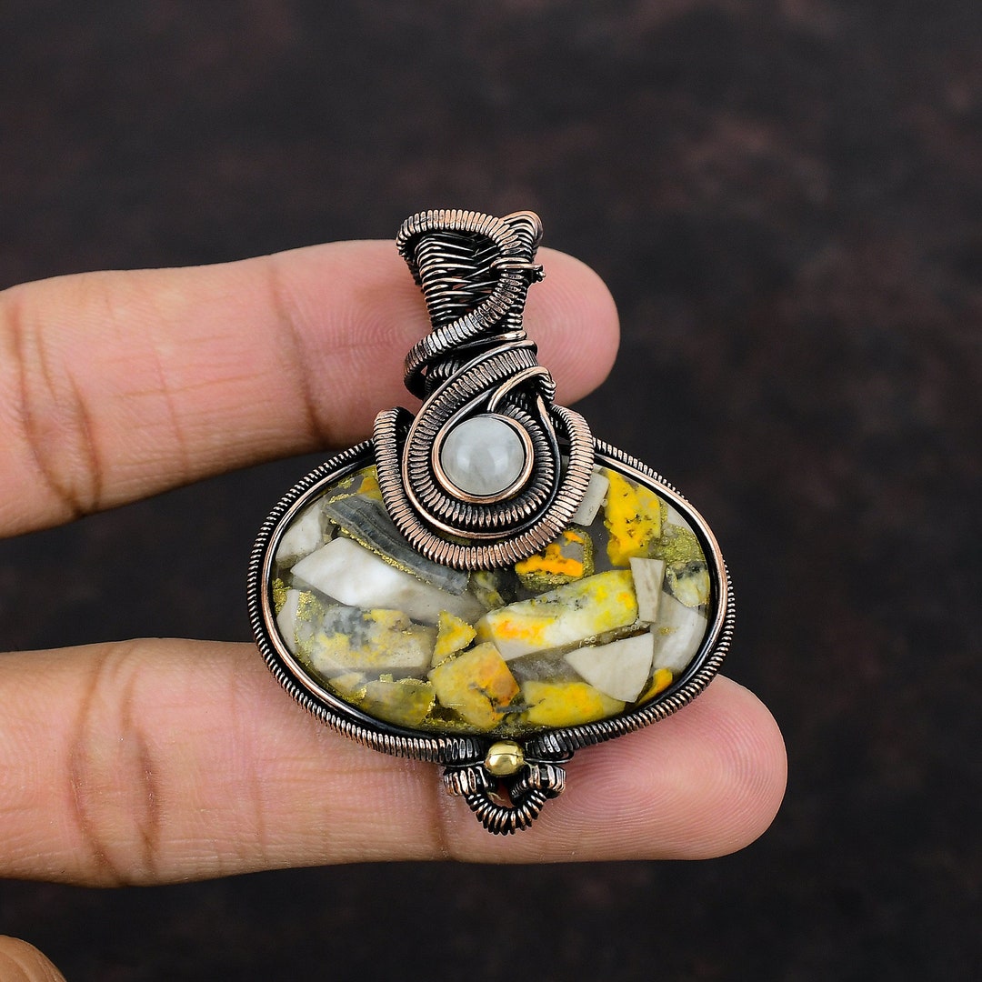 Copper Bumble Bee Jasper Pendant Copper Wire Wrapped Pendant Handmade ...