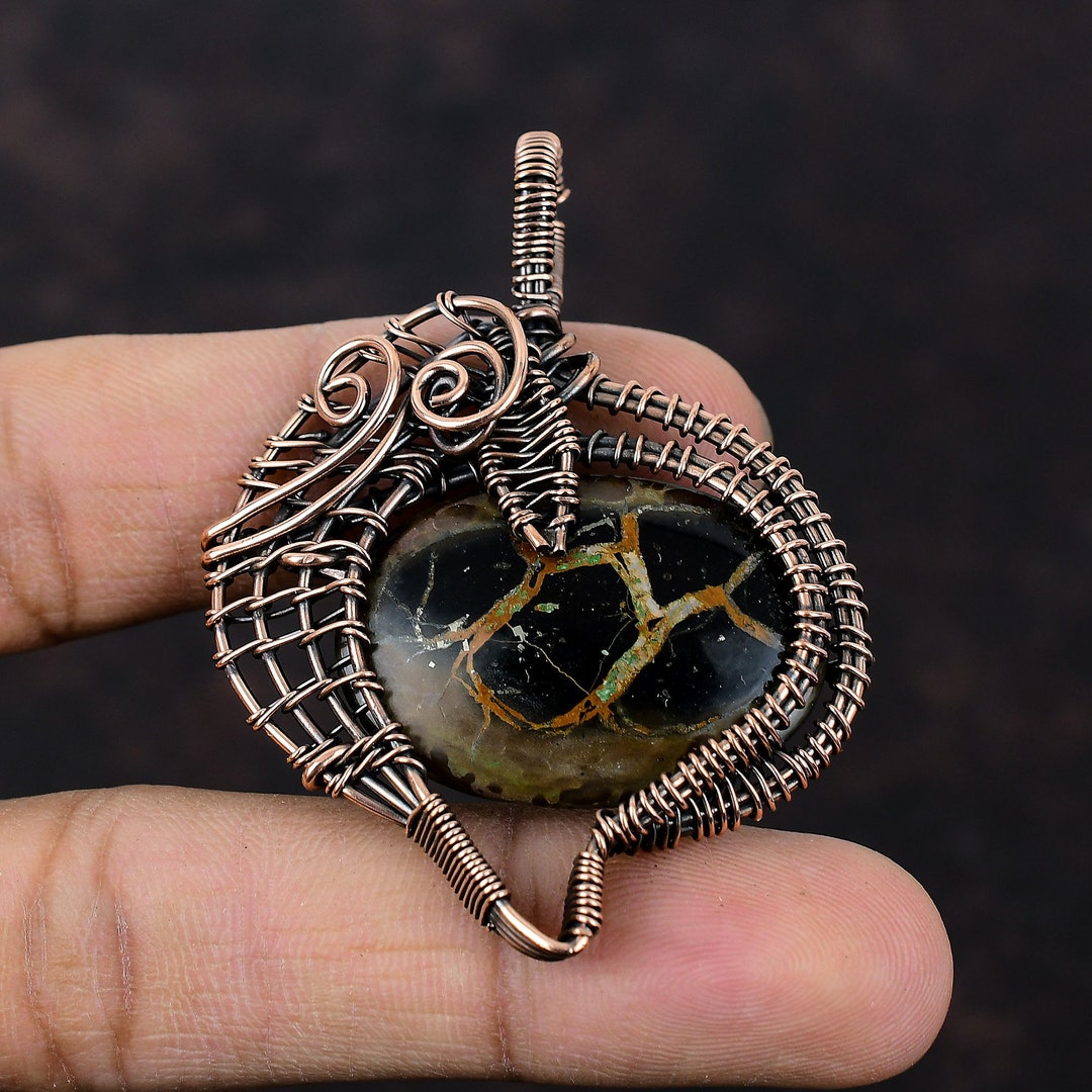 Moroccan Mud Crack Fossil Pendant Copper Wire Wrapped Pendant Handmade ...