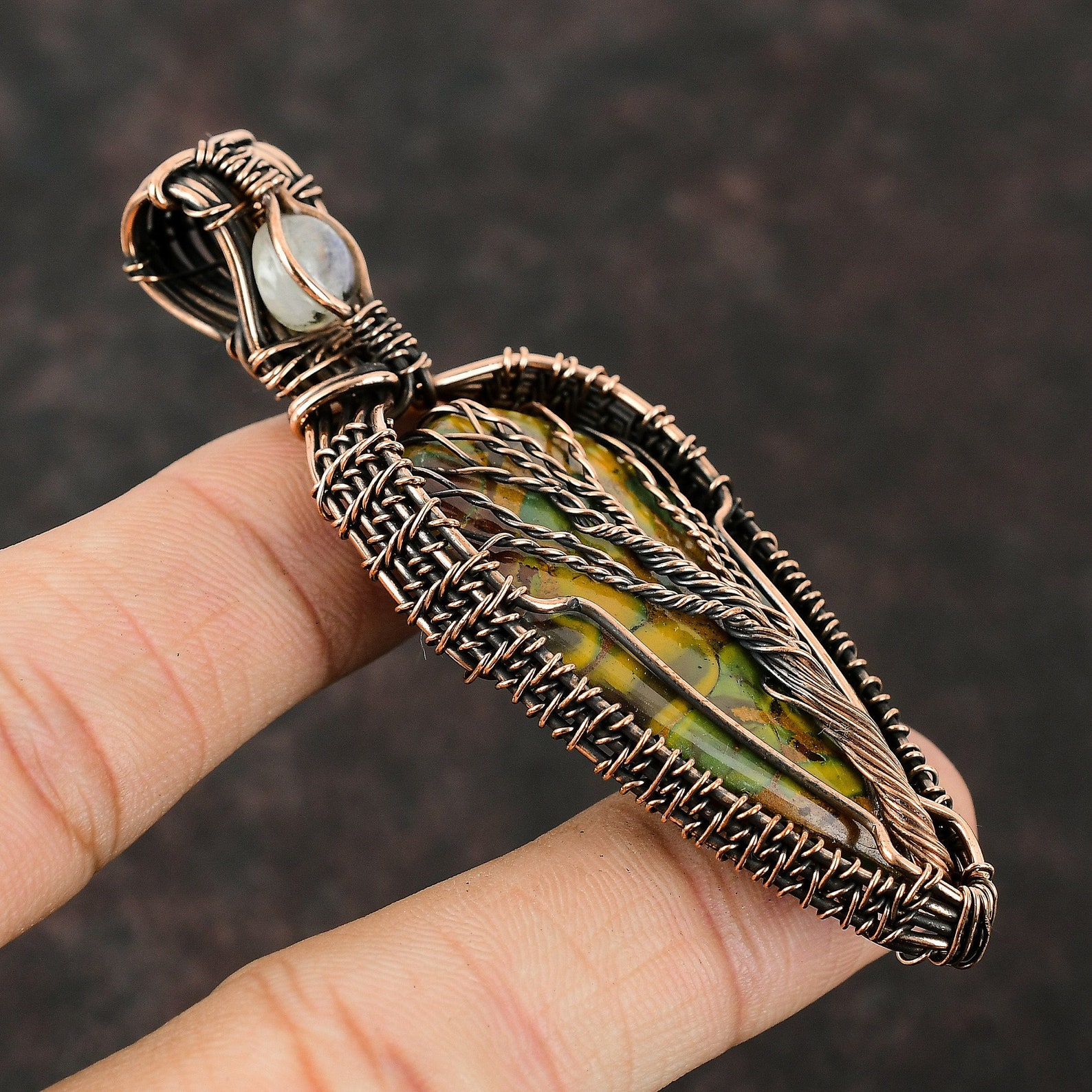 Tree of Life Fruit Jasper Pendant Copper Wire Wrapped Gemstone Pendant ...