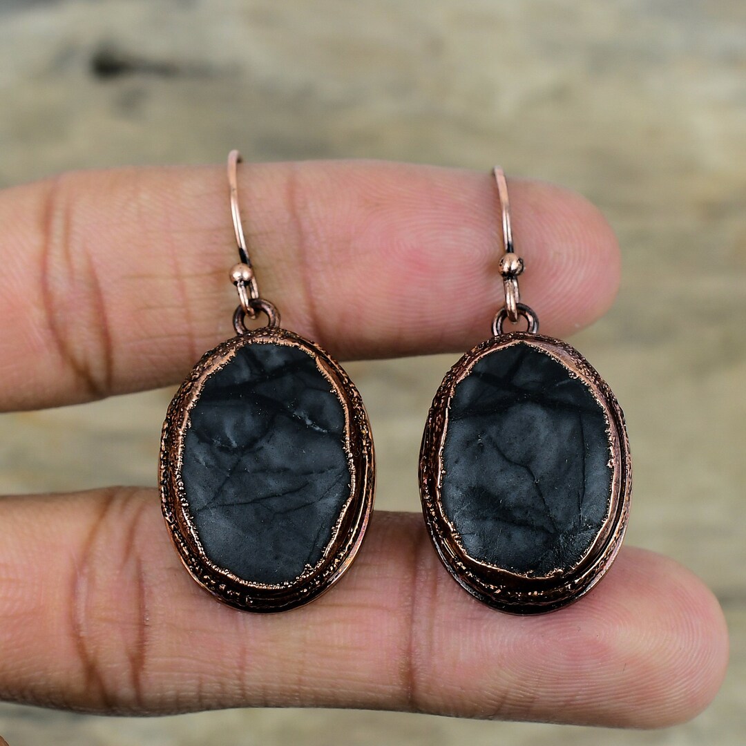 Picasso Jasper Earring Electroformed Copper Earrings Natural Gemstone ...