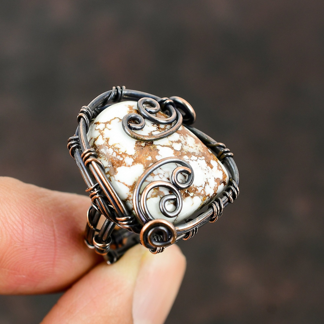Copper Wire Wrapped Gemstone Ring Size 7 Wire Wrapped Jewelry Copper ...