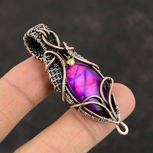 Pink Fire Labradorite Copper Pendant Copper Wire Wrapped Gemstone ...