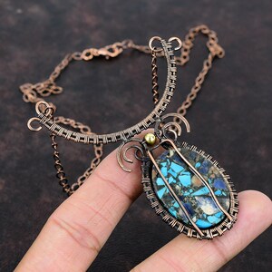 Copper Multi Turquoise Necklace Copper Wire Wrapped Gemstone Necklace ...