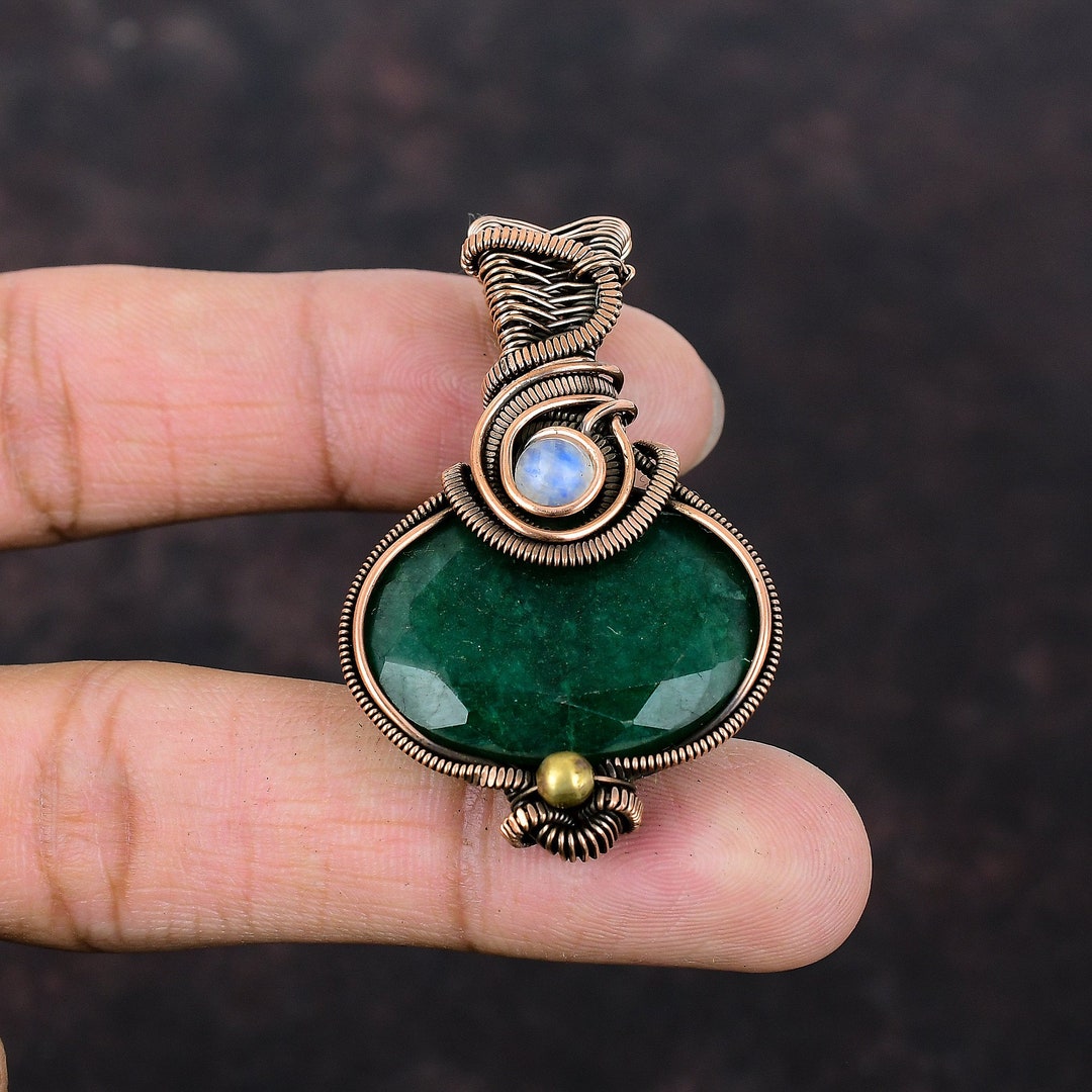 Faceted Zambian Emerald Pendant Copper Wire Wrapped Gemstone Pendant ...