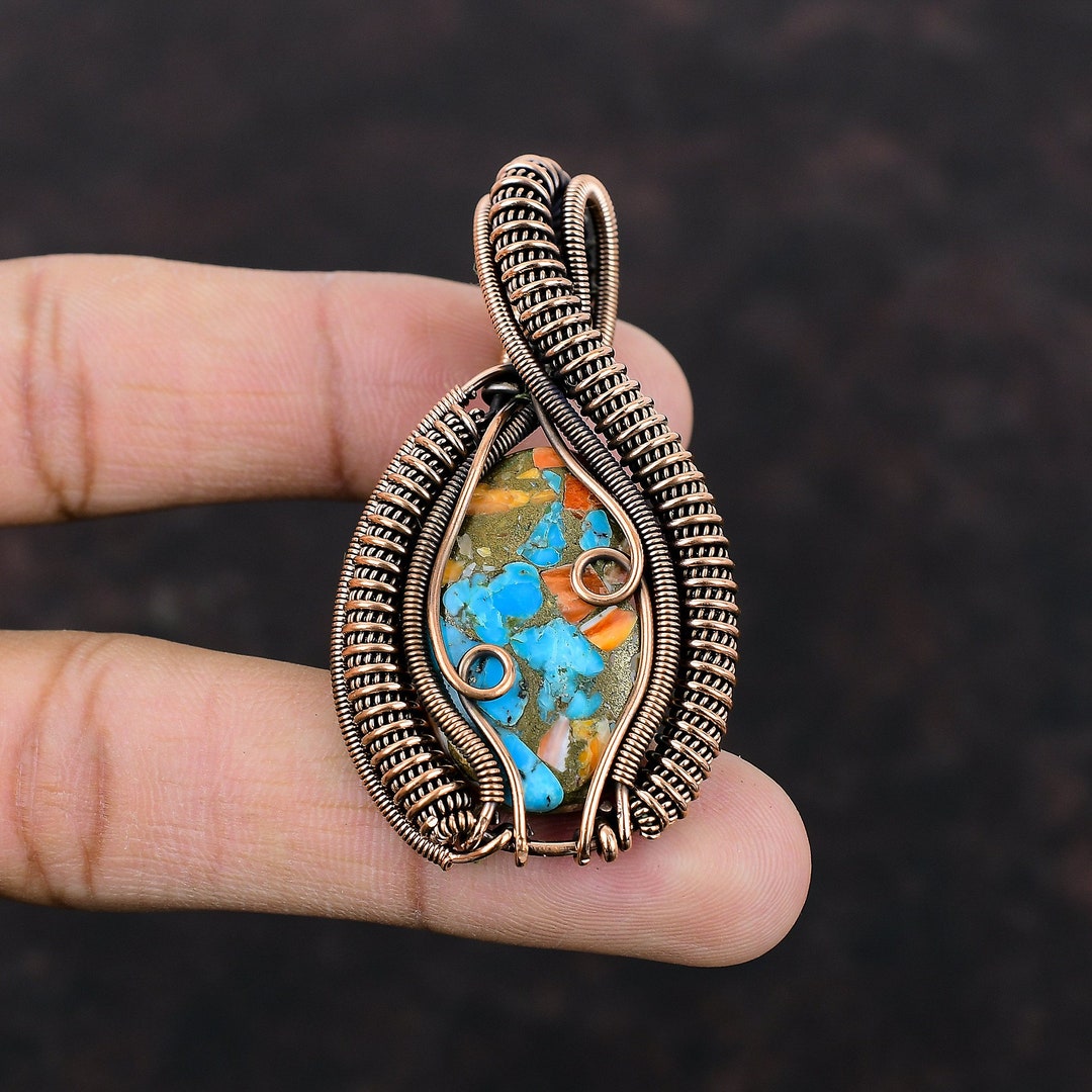 Spiny Oyster Copper Turquoise Pendant Copper Wire Wrapped Pendant ...