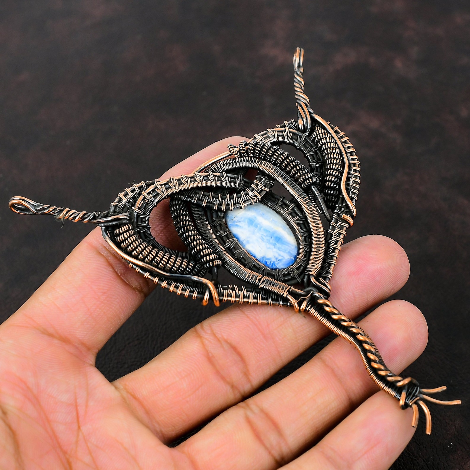 Blue Scheelite Pendant Copper Wire Wrapped Pendant Handmade Amazing ...