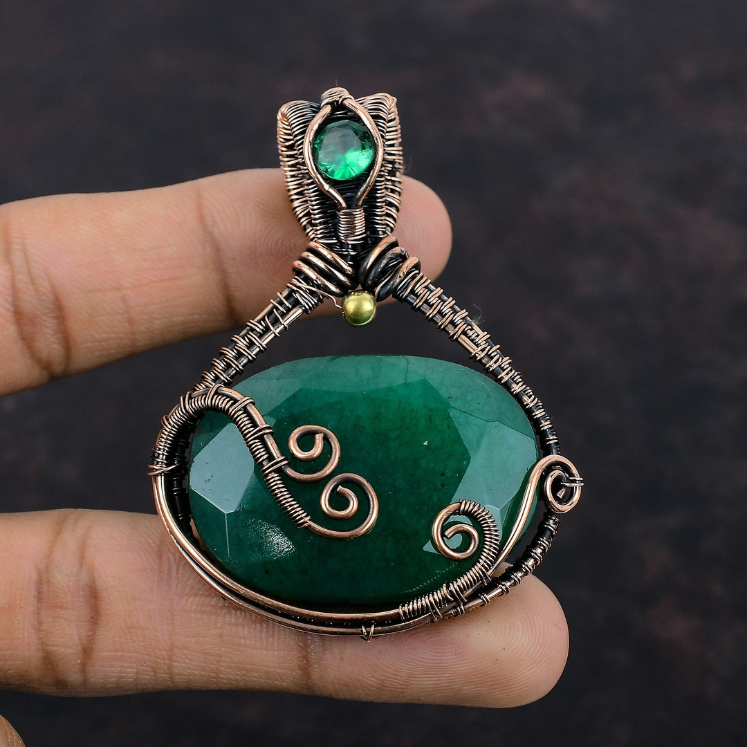 Faceted Zambian Emerald Pendant Copper Wire Wrapped Gemstone Jewelry ...