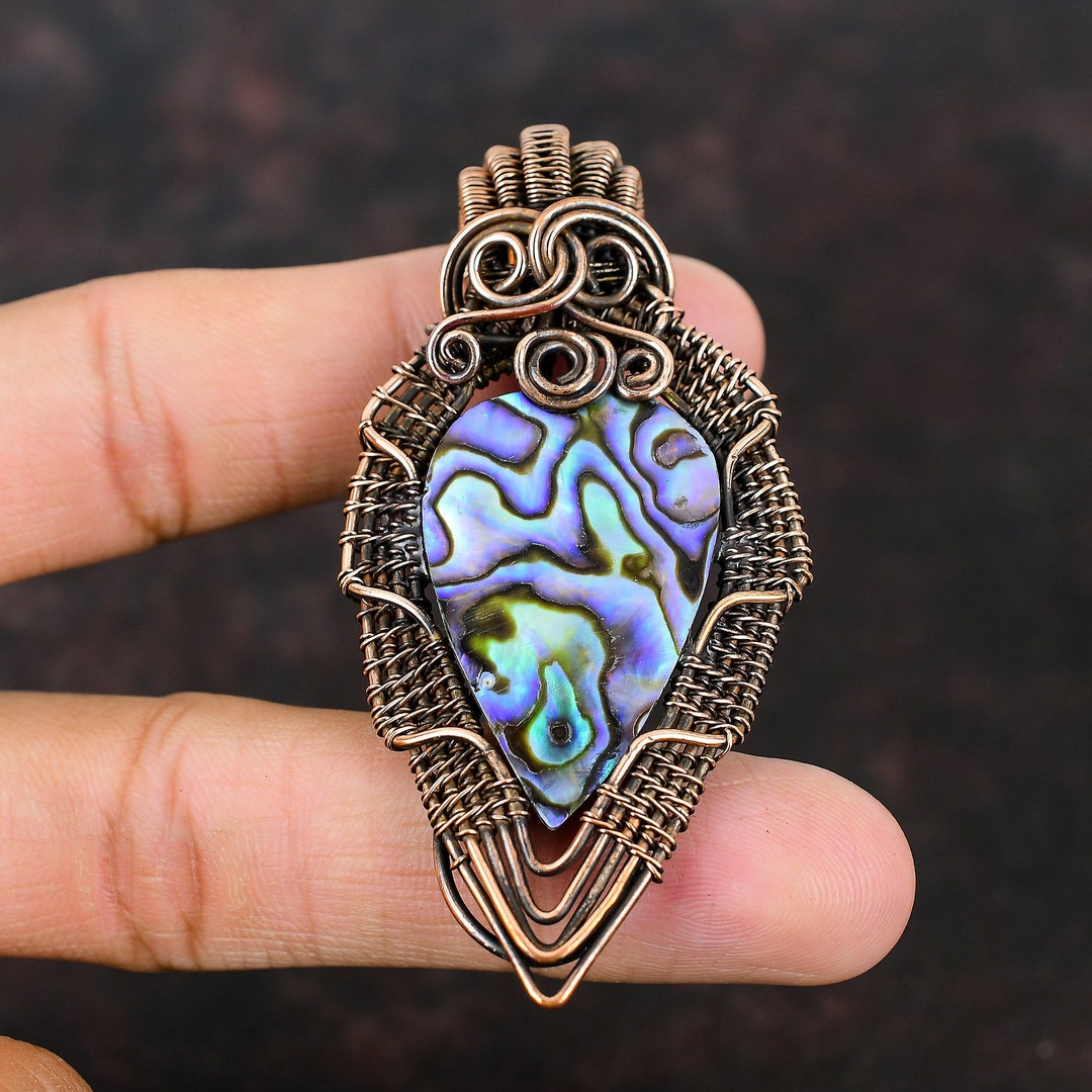 Abalone Shell Pendant Copper Wire Wrapped Pendant Gemstone Designer ...