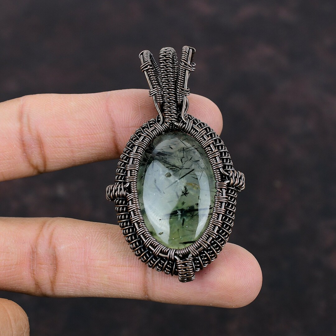 Moss Prehnite Pendant Copper Wire Wrapped Pendant Moss Prehnite Jewelry ...