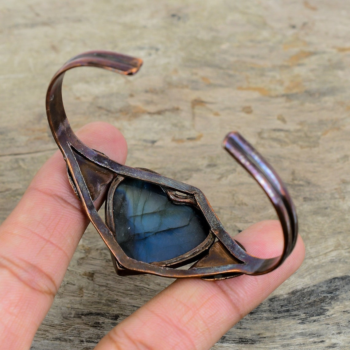 Labradorite Cuff Bracelet Electroformed Copper Adjustable Bangle ...