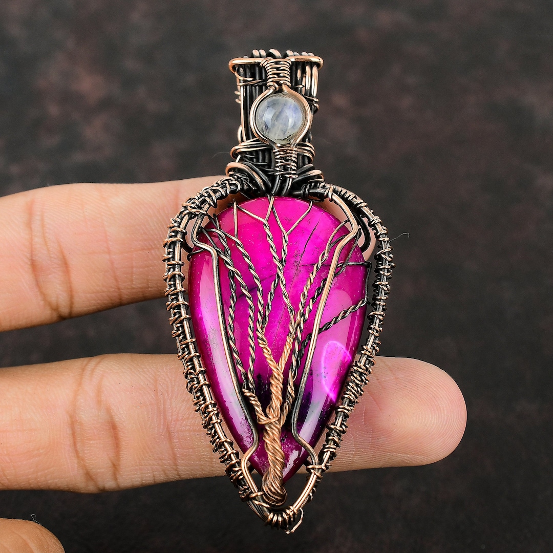 Tree of Life Pink Dendrite Opal Pendant Copper Wire Wrapped Pendant ...