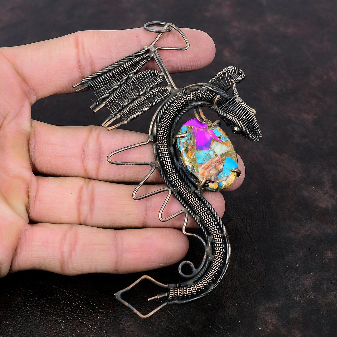 Fiesta Kingman Turquoise Pendant Copper Wire Wrapped Pendant Multi ...