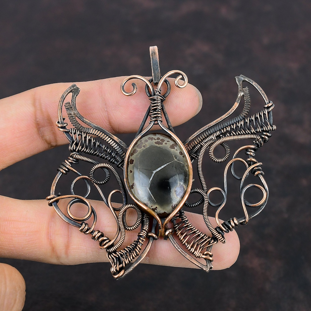 Moroccan Mud Crack Fossil Pendant Copper Wire Wrapped Gemstone Pendant ...