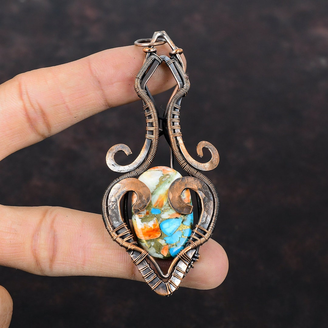 Spiny Oyster Copper Turquoise Pendant Copper Wire Wrapped Pendant ...
