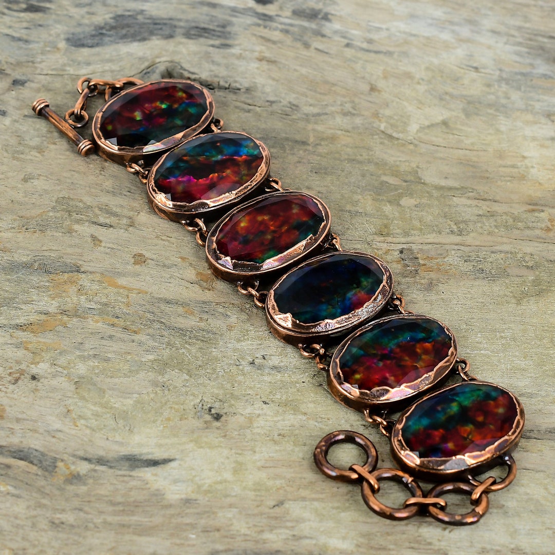 Faceted Ammolite Bracelet Electroformed Copper Bracelet Adjustable ...