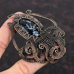 Snowflake Obsidian Pendant Copper Wire Wrapped Gemstone Pendant Octopus ...