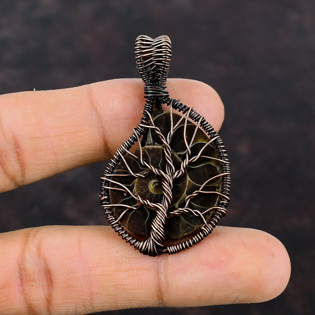 Tree of Life Ammonite Fossil Pendant Copper Wire Wrapped Pendant ...