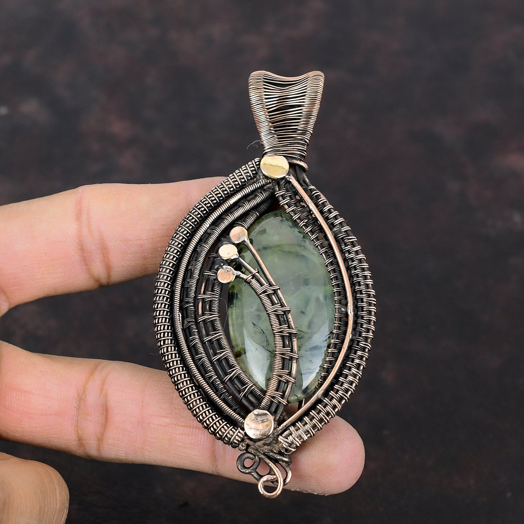 Moss Prehnite Pendant Copper Wire Wrapped Pendant Handmade Pendant ...