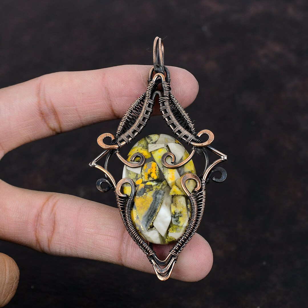 Copper Bumble Bee Jasper Pendant Copper Wire Wrapped Pendant Gemstone ...
