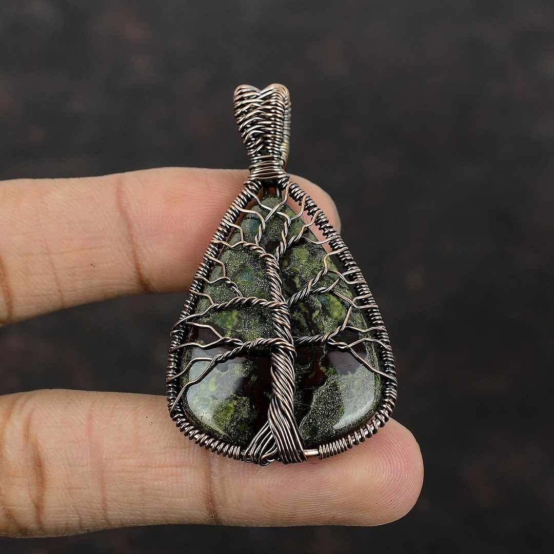 Tree of Life Dragon Bloodstone Pendant, Handmade Copper Wire Wrapped ...
