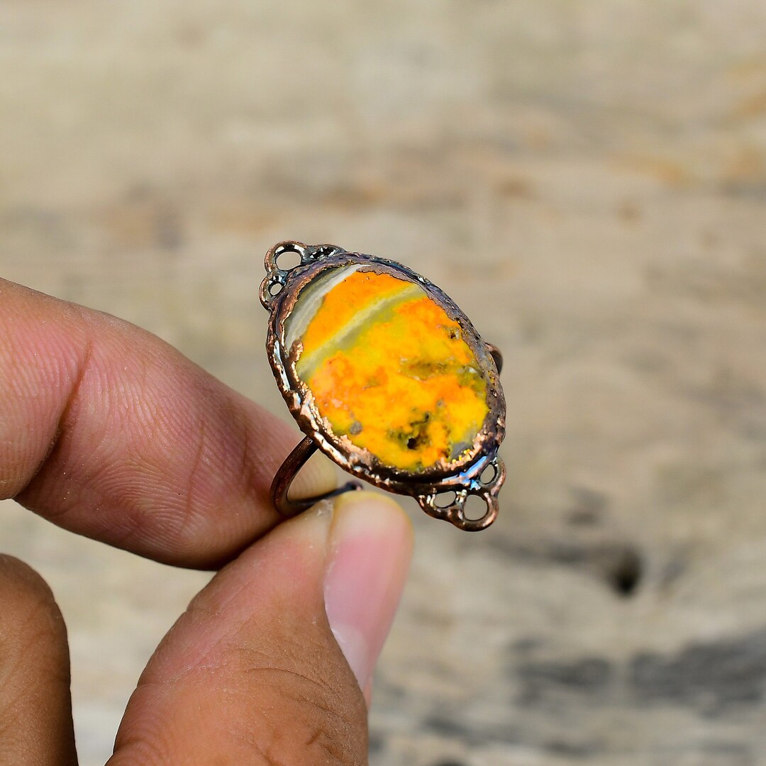 Bumble Bee Jasper Ring Electroformed Copper Ring Adjustable Rings ...