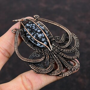 Snowflake Obsidian Pendant Copper Wire Wrapped Gemstone Pendant Octopus ...