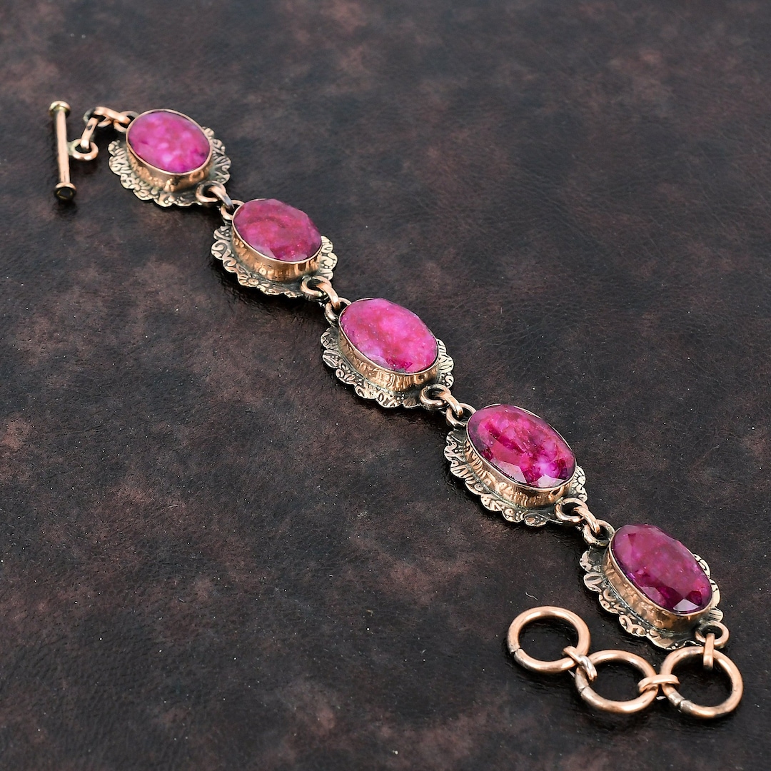 Faceted Kashmir Ruby Bracelet Copper Bracelet Adjustable Chain Bracelet ...
