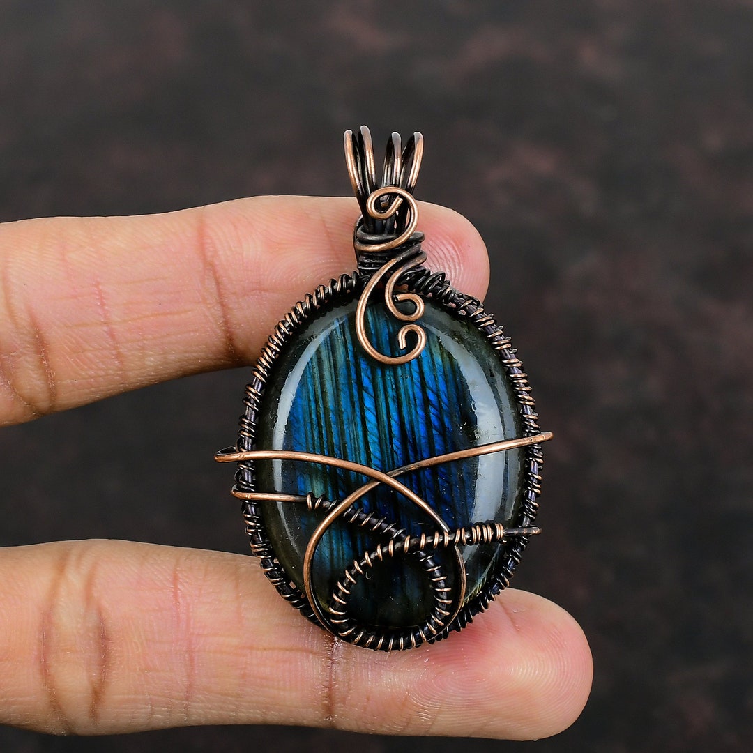 Labradorite Copper Pendant Copper Wire Wrapped Jewelry Real Gemstone ...