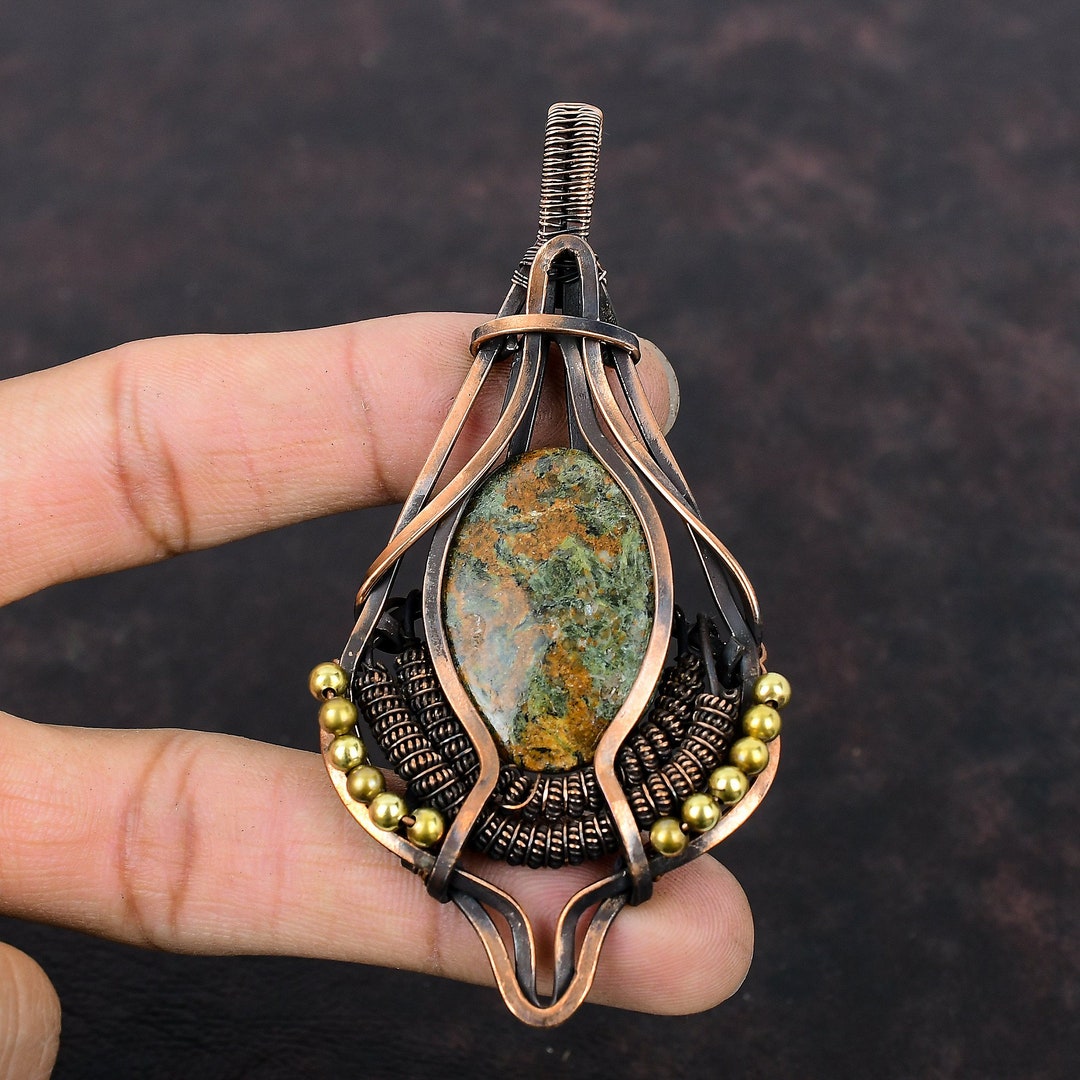 Spessartine Garnet in Limestone Pendant Copper Wire Wrapped Pendant ...