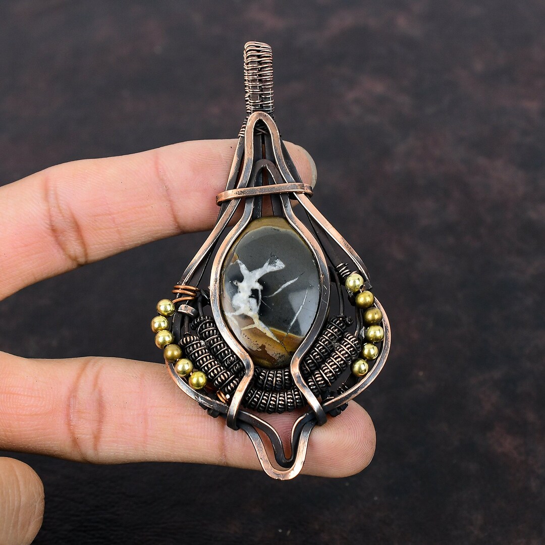 Moroccan Mud Crack Fossil Pendant Copper Wire Wrapped Gemstone Pendant ...