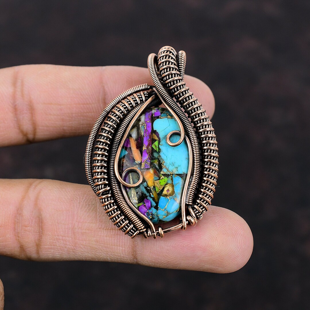 Fiesta Kingman Turquoise Pendant Copper Wire Wrapped Gemstone Pendant ...