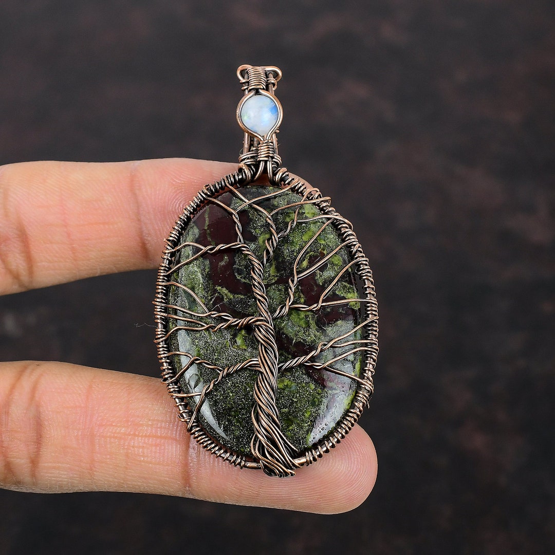 Tree of Life Dragon Bloodstone Pendant Copper Wire Wrapped Gemstone ...
