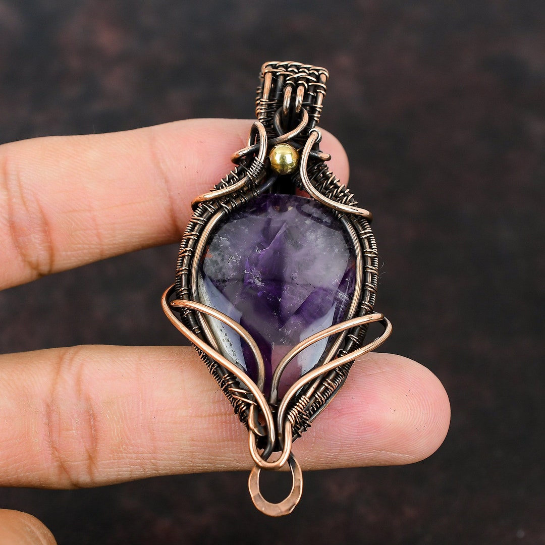 Super 23 Amethyst Gemstone Copper Pendant Copper Wire Wrapped Jewelry ...