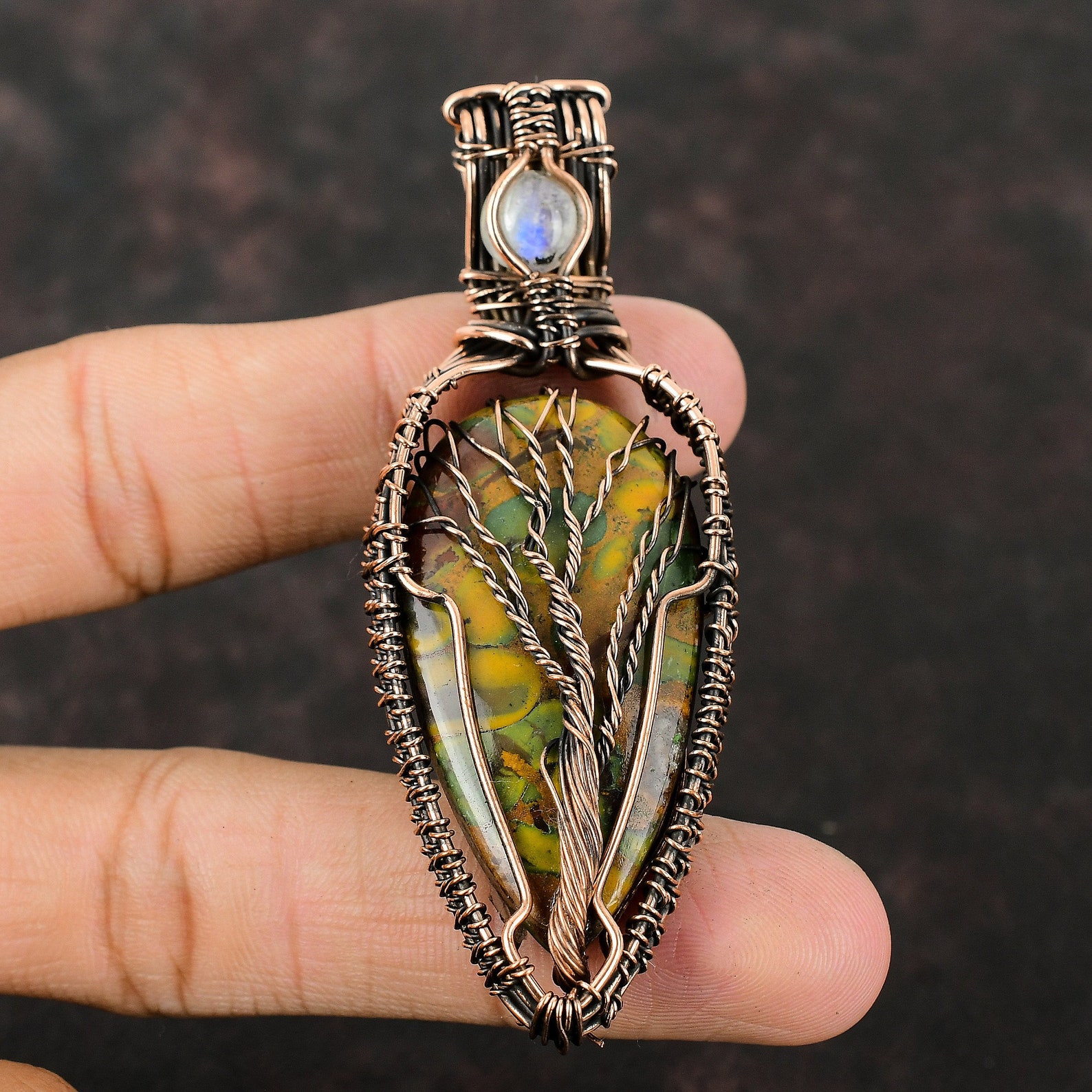 Tree of Life Fruit Jasper Pendant Copper Wire Wrapped Gemstone - Etsy