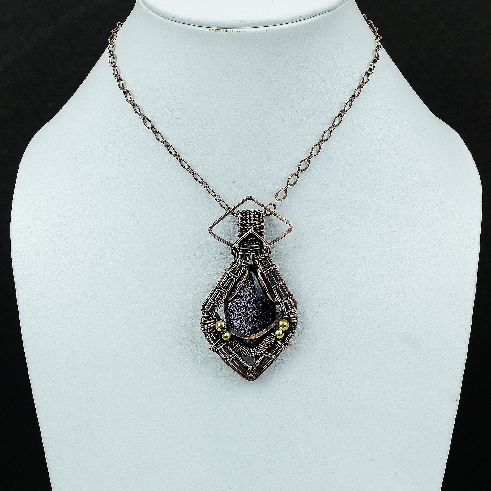 Blue Sunstone Pendant Copper Wire Wrapped Gemstone Pendant Handmade ...