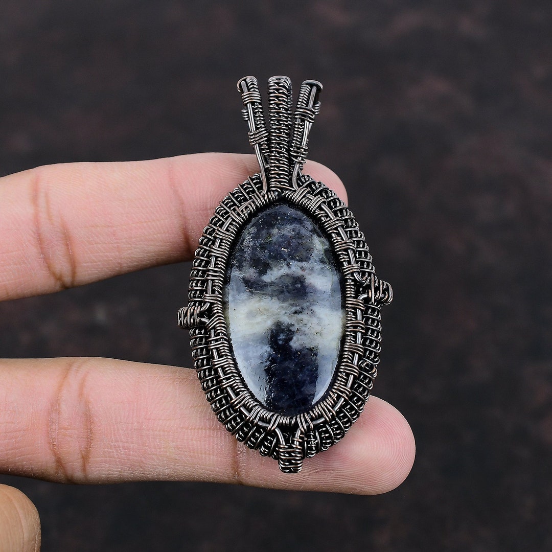 Iolite Sunstone Pendant Copper Wire Wrapped Pendant Copper Gemstone ...