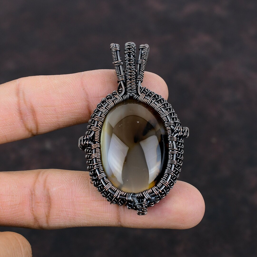 Montana Agate Pendant Copper Wire Wrapped Gemstone Pendant Handmade ...