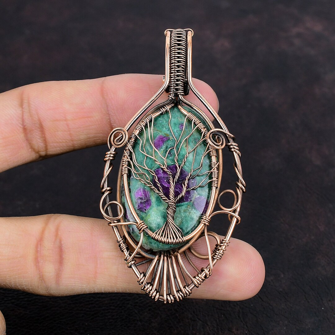 Tree of Life Ruby Fuchsite Pendant Copper Wire Wrapped Pendant Handmade ...