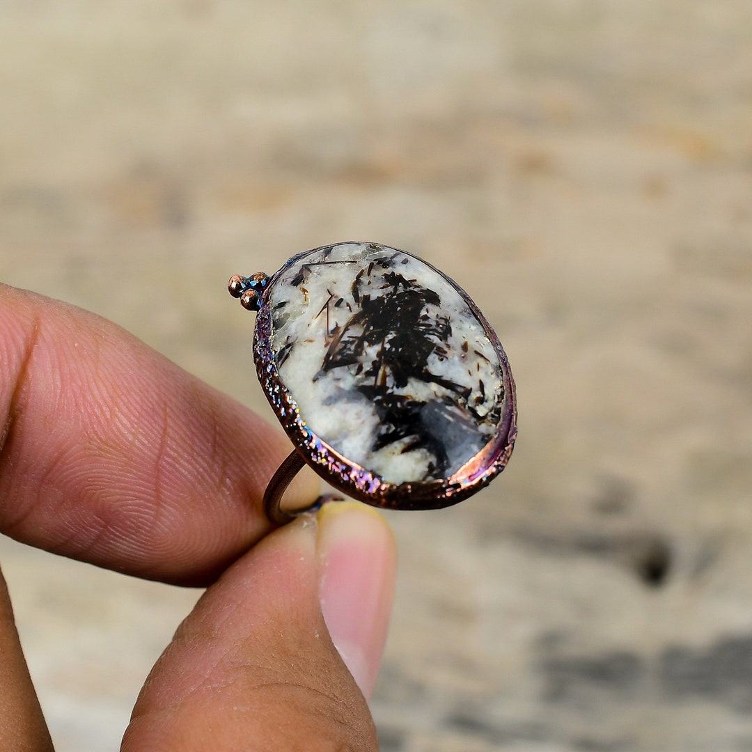 Astrophyllite Ring Electroformed Copper Ring Adjustable Rings Handmade ...