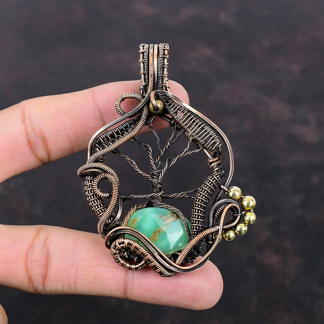 Tree of Life Chrysoprase Pendant Copper Wire Wrapped Pendant Handmade ...
