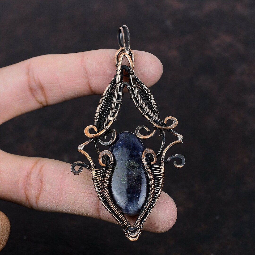 Iolite Sunstone Pendant Copper Wire Wrapped Pendant Iolite Sunstone ...