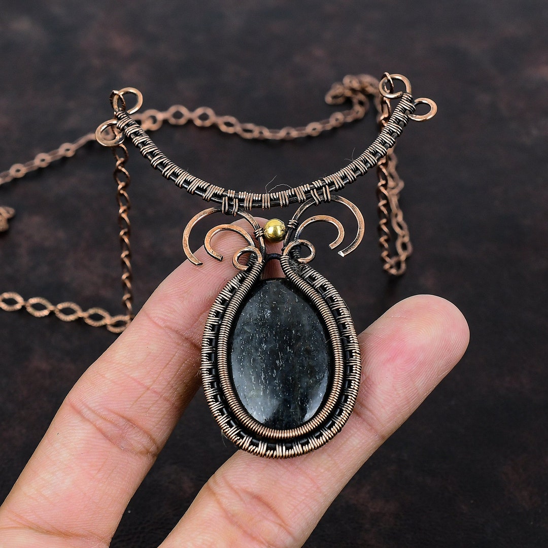 Black Sunstone Necklace Copper Wire Wrapped Necklace Adjustable ...