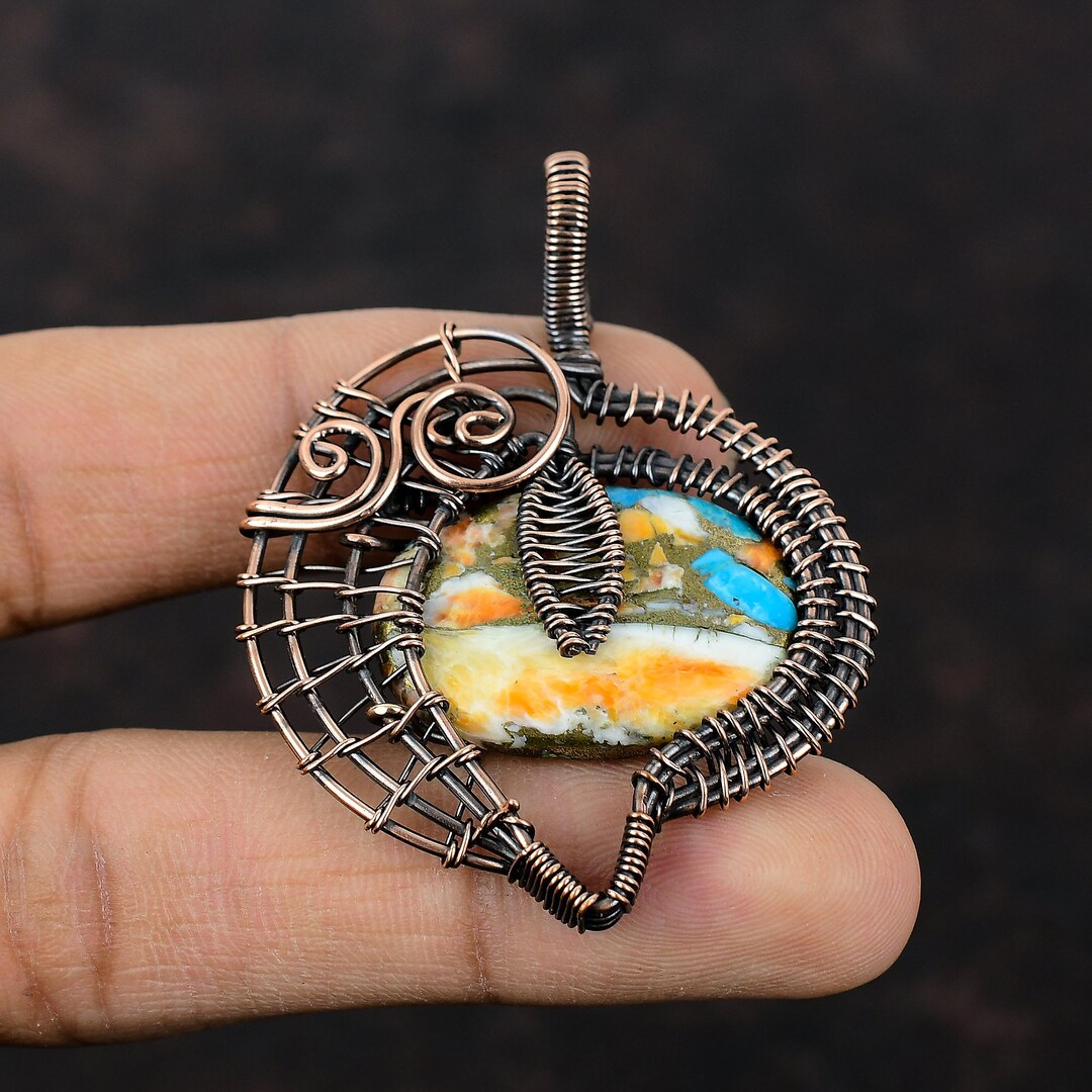 Spiny Oyster Copper Turquoise Pendant Copper Wire Wrapped Pendant ...