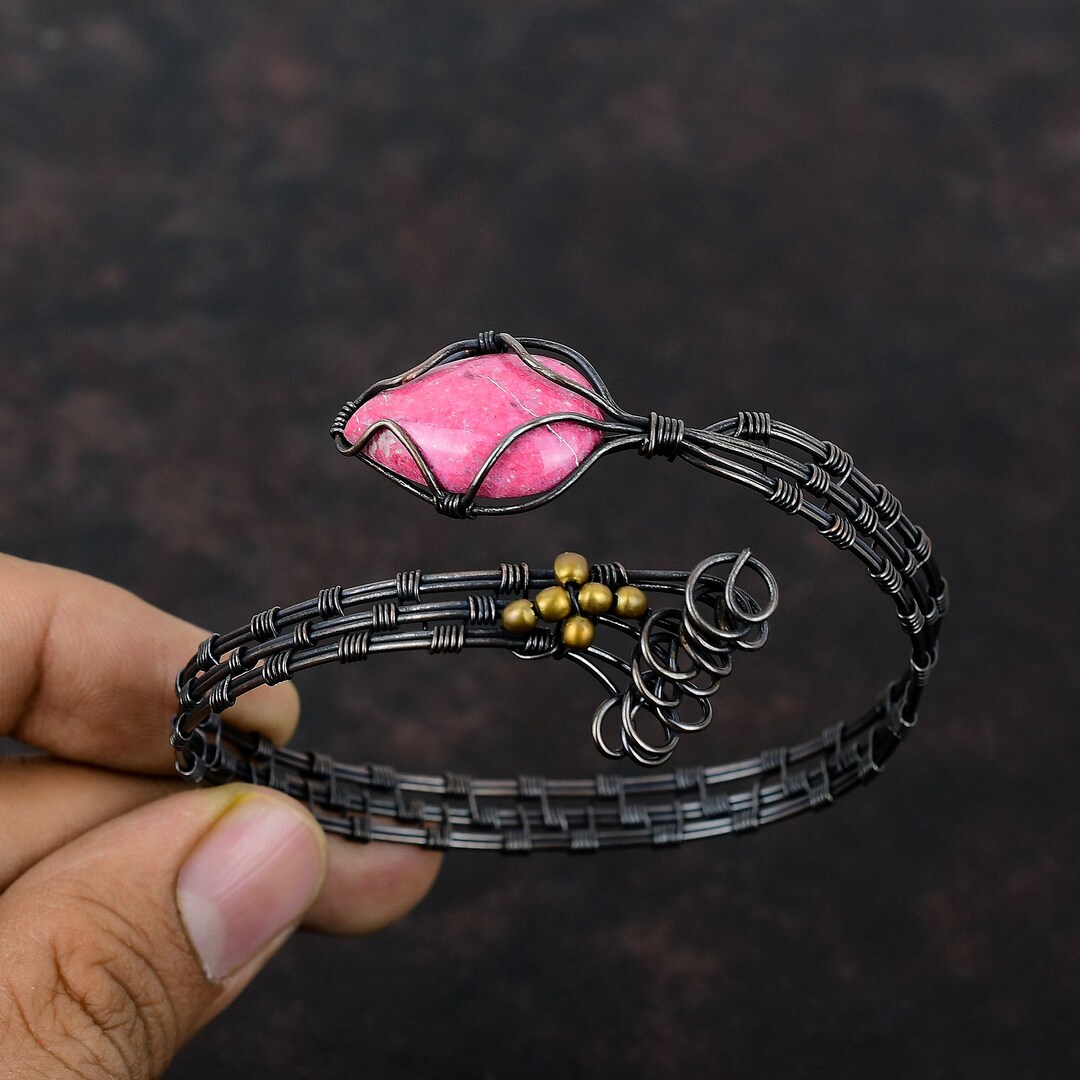 Thulite Cuff Bracelet Handmade Gemstone Bangle Copper Wire Wrapped ...