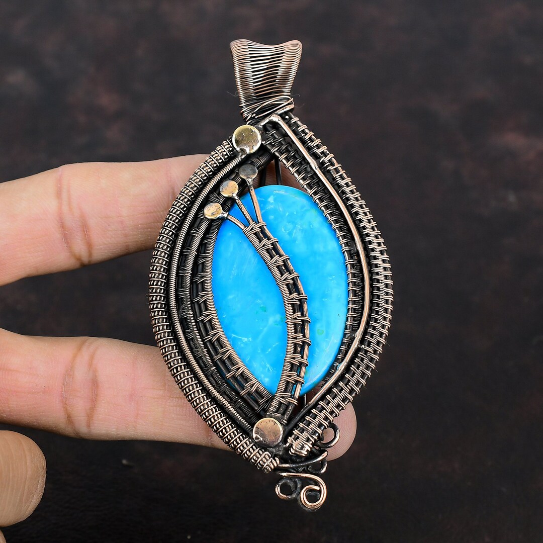 Arizona Turquoise Pendant Copper Wire Wrapped Jewelry Gemstone Pendant ...